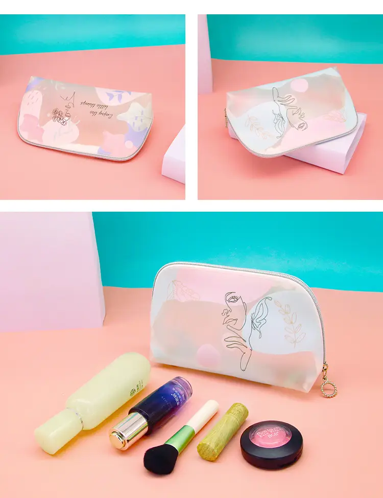 Semi-Transparent PVC Cosmetic Pouch with Abstract Design and Zipper ...