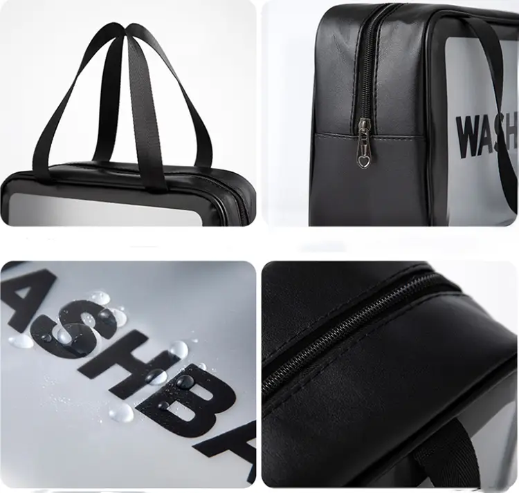 Custom Transparent PVC Travel Wash Bag with Handle and Zipper