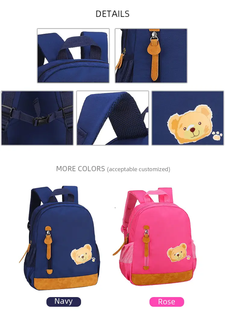 Cute Children’s Backpack with Bear Design and Faux Leather Accents