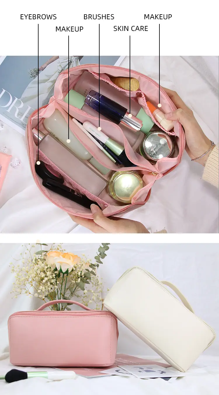 Large-Capacity Rectangular Cosmetic Bag with Multiple Compartments and ...