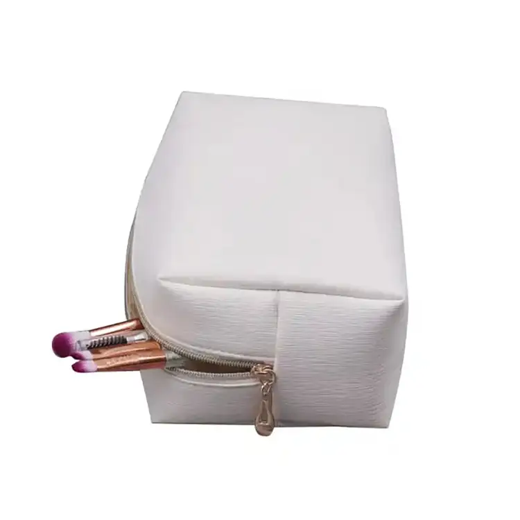 White Minimalist Makeup Pouch – Customizable Travel Toiletry Bag