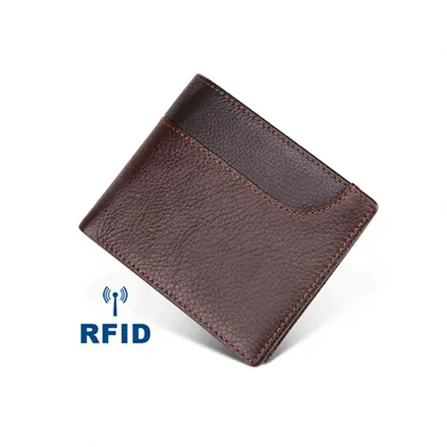Compact RFID Blocking Leather Wallet for Card and Cash Security